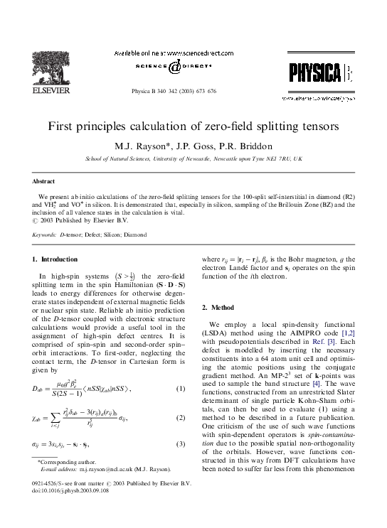 (PDF) First principles calculation of zero-field splitting tensors