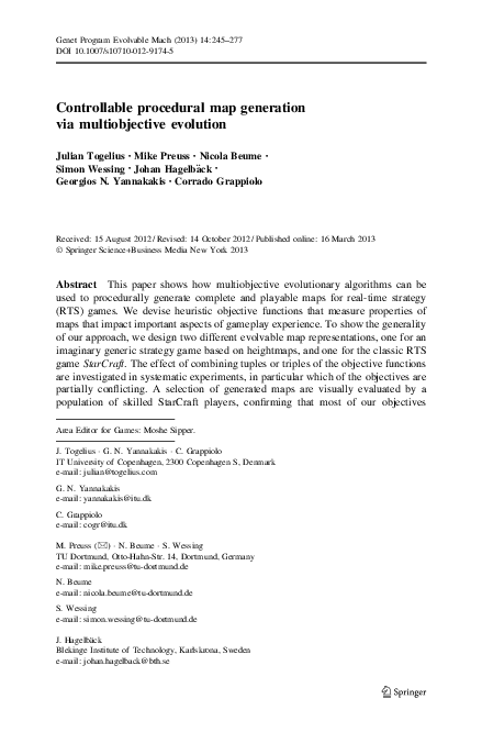 (PDF) Controllable procedural map generation via multiobjective evolution