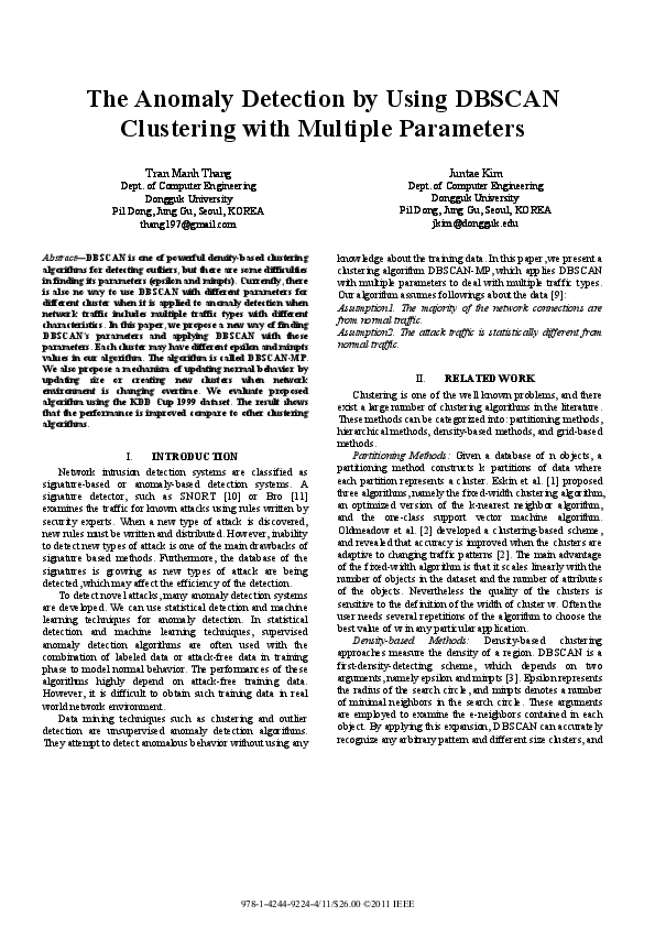 Pdf The Anomaly Detection By Using Dbscan Clustering With Multiple 3592