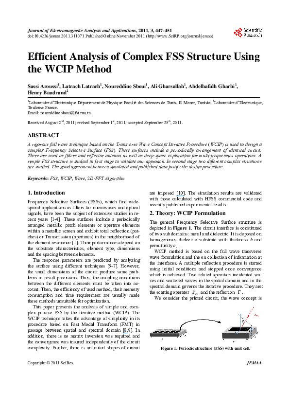 Pdf Efficient Analysis Of Complex Fss Structure Using The Wcip Method