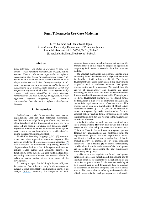 (PDF) Fault Tolerance in Use-Case Modeling