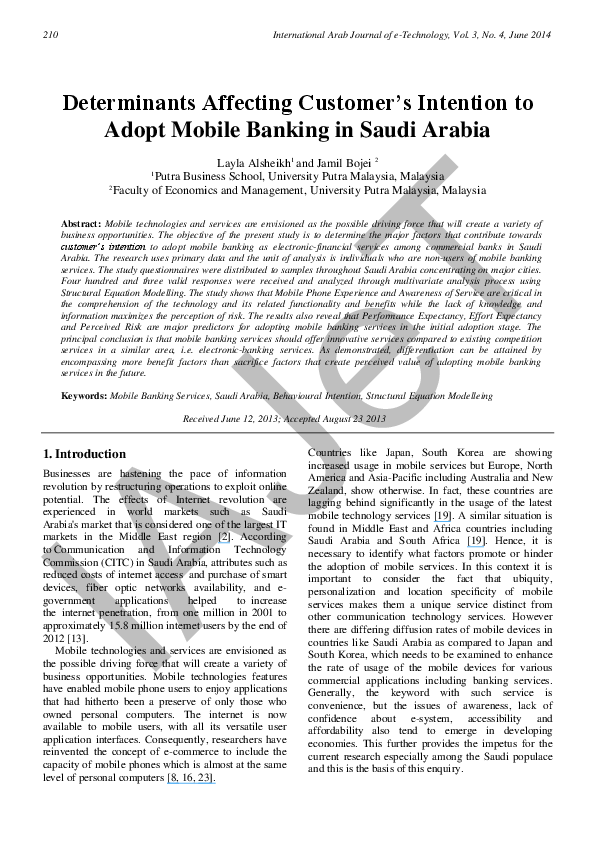 (PDF) Determinants Affecting Customer's Intention to Adopt Mobile Banking in Saudi Arabia