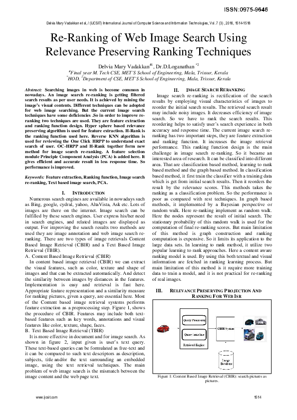(PDF) Re-Ranking of Web Image Search Using Relevance Preserving Ranking Techniques