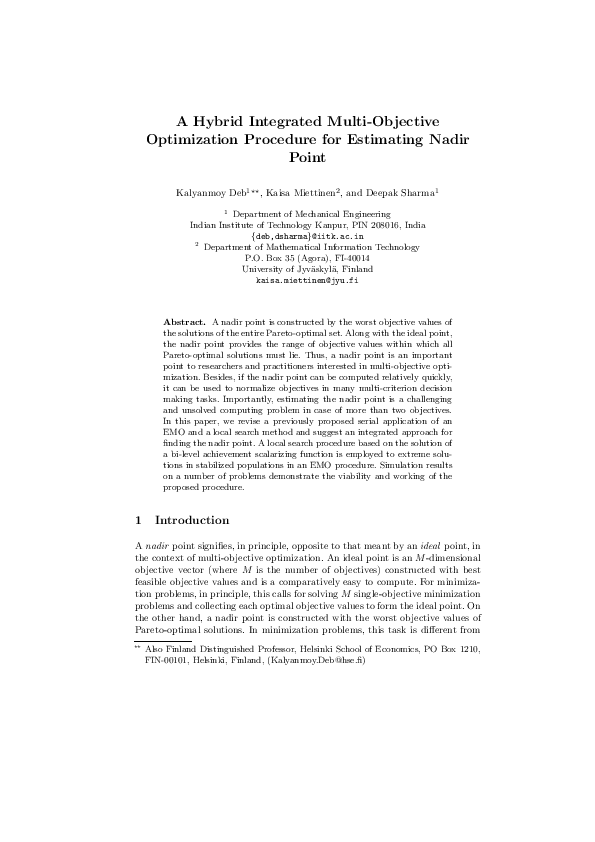 (PDF) A Hybrid Integrated Multi-Objective Optimization Procedure for Estimating Nadir Point