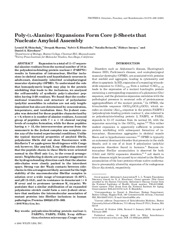 (PDF) Poly‐(L‐alanine) expansions form core β‐sheets that nucleate ...