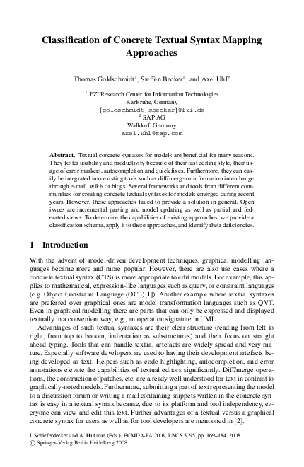 Pdf Classification Of Concrete Textual Syntax Mapping Approaches