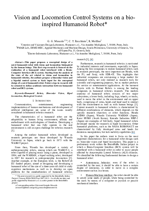 (PDF) Vision and locomotion control systems on a bio-inspired humanoid ...