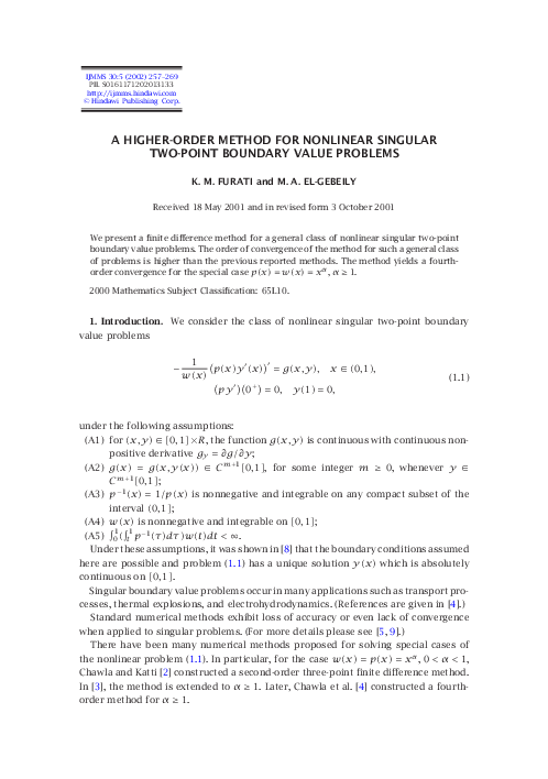 Pdf A Higher Order Method For Nonlinear Singular Two Point Boundary Value Problems