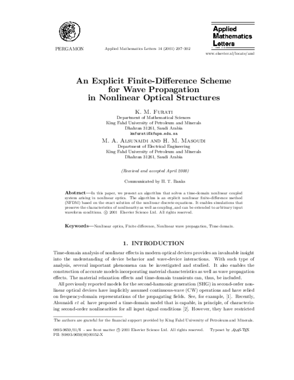 (PDF) An explicit finite-difference scheme for wave propagation in nonlinear optical structures