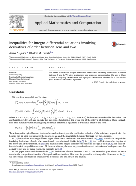 (PDF) Inequalities for Integro-differential equations involving derivatives of order between ...