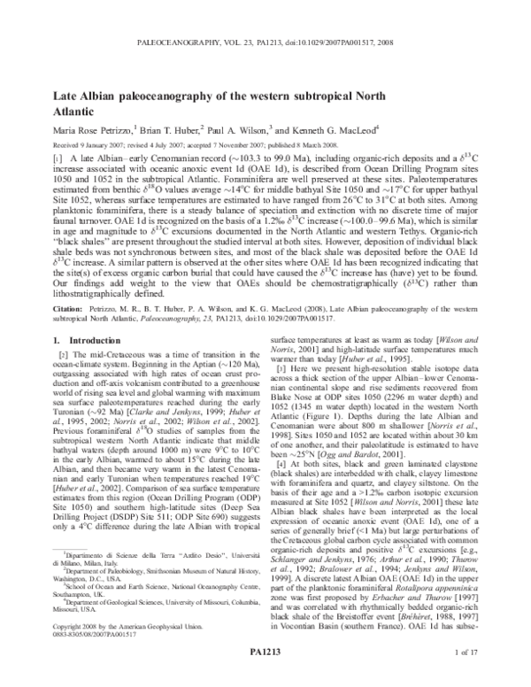(PDF) Late Albian paleoceanography of the western subtropical North ...