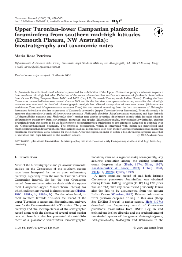 (PDF) Upper Turonian–lower Campanian planktonic foraminifera from ...