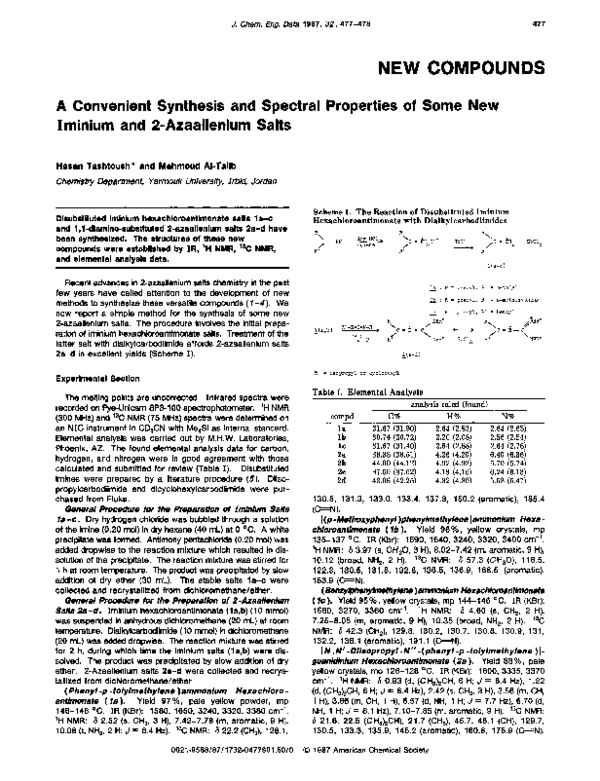 Pdf A Convenient Synthesis And Spectral Properties Of Some New Iminium And 2 Azaallenium Salts