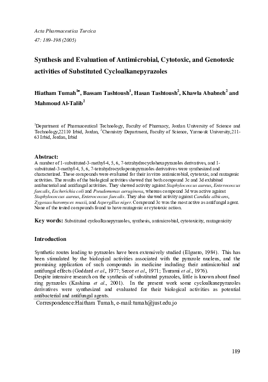 (PDF) Synthesis and Evaluation of Antimicrobial, Cytotoxic, and Genotoxic activities of ...