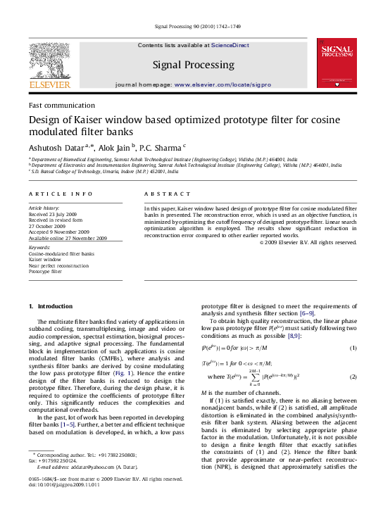 (PDF) Design of Kaiser window based optimized prototype filter for ...