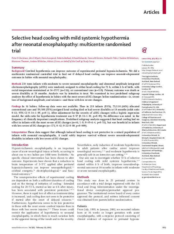 (PDF) Selective head cooling with mild systemic hypothermia after ...