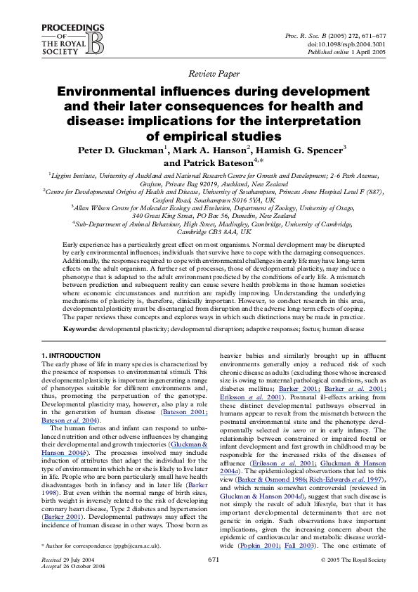 (PDF) Environmental influences during development and their later