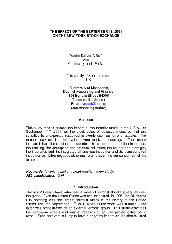 (PDF) The Effect of the September 11TH, 2001 on the N.Y.S.E