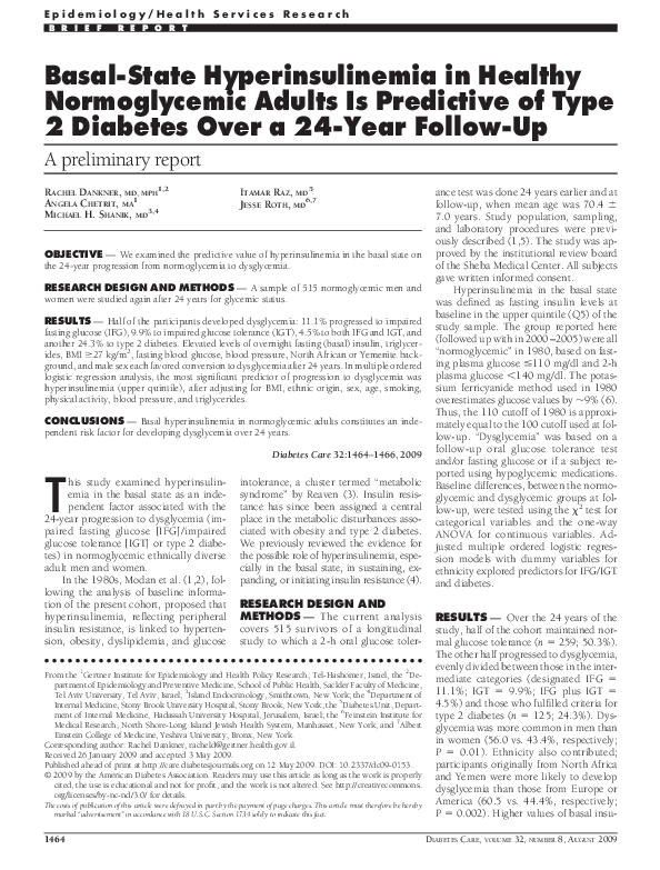 (PDF) Basal state hyperinsulinemia in healthy normoglycemic adults ...