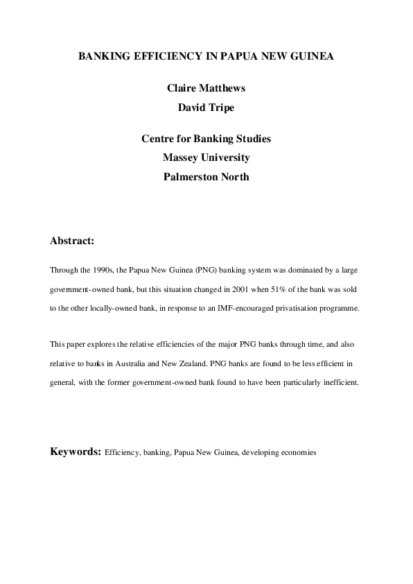 (PDF) Banking Efficiency in Papua New Guinea