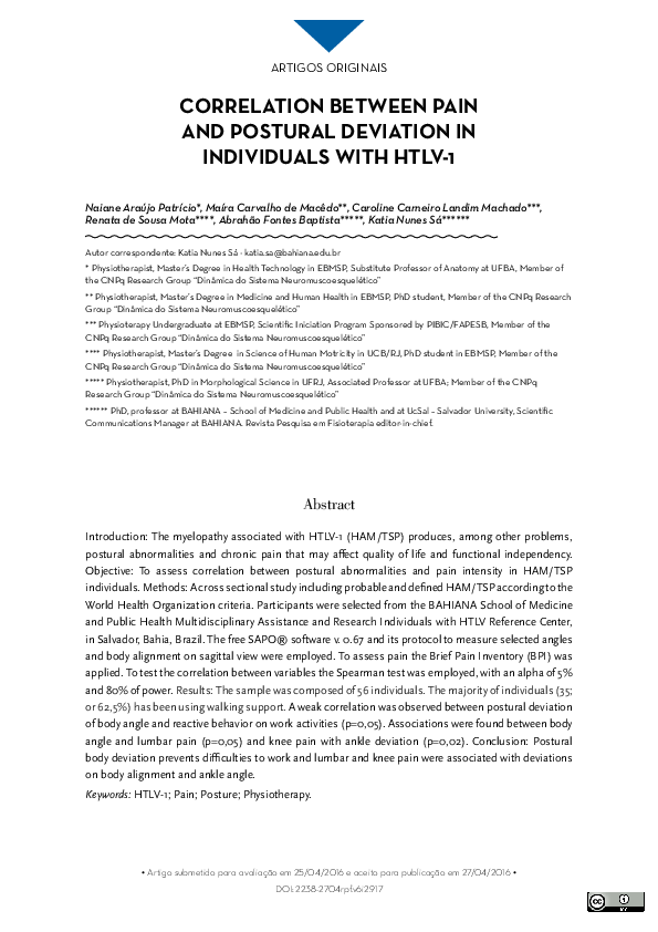 (PDF) CORRELATION BETWEEN PAIN AND POSTURAL DEVIATION IN INDIVIDUALS ...
