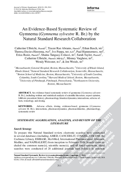 (PDF) An Evidence-Based Systematic Review of Gymnema ( Gymnema ...