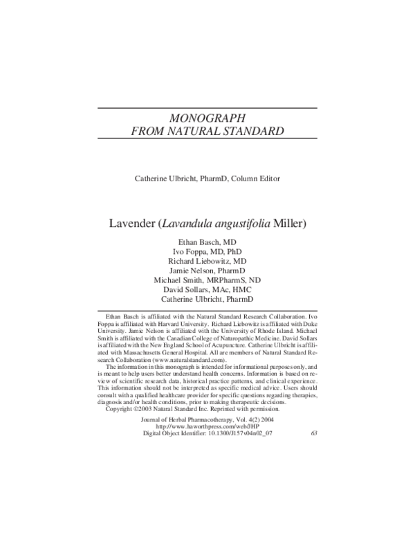 (PDF) Lavender (Lavandula angustifolia Miller)