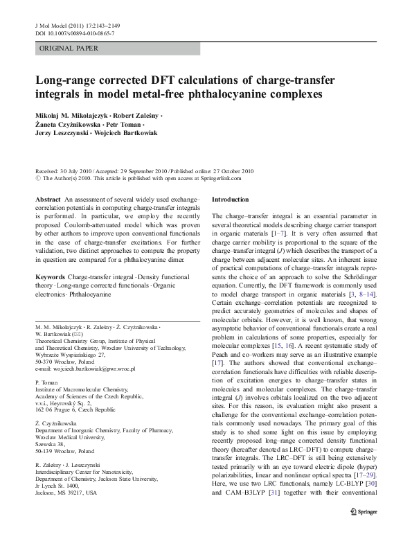 (PDF) Long-range corrected DFT calculations of charge-transfer ...