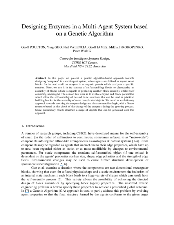 (PDF) Designing enzymes in a multi-agent system based on a genetic algorithm