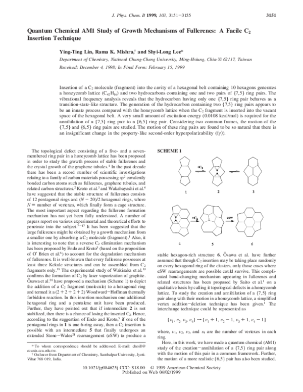 (PDF) Quantum Chemical AM1 Study of Growth Mechanisms of Fullerenes: A Facile C 2 Insertion ...