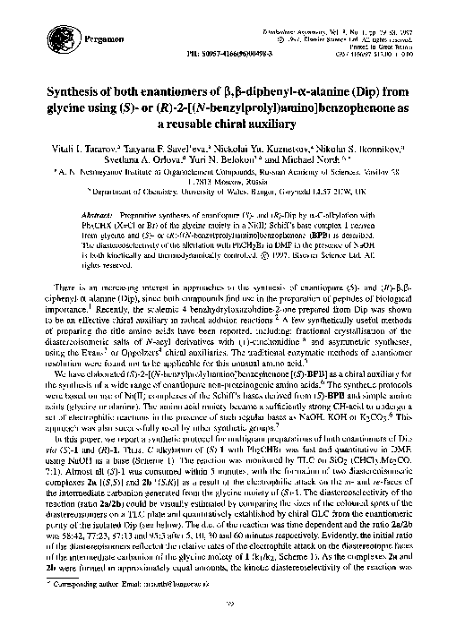 (PDF) Synthesis of both enantiomers of β,β-diphenyl-α-alanine (Dip ...