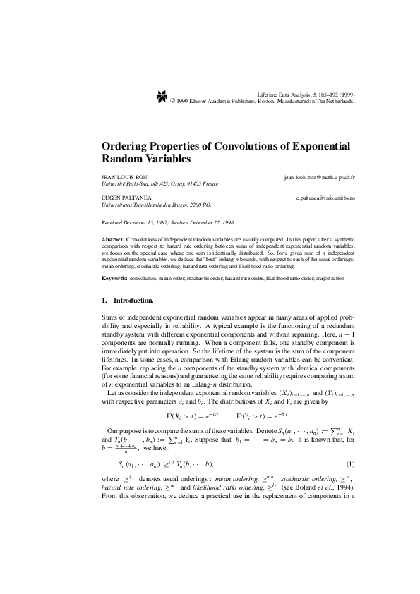 (PDF) Ordering properties of convolutions of exponential random variables