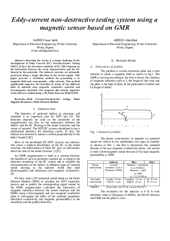Doc Eddy Current Non Destructive Testing System Using A Magnetic