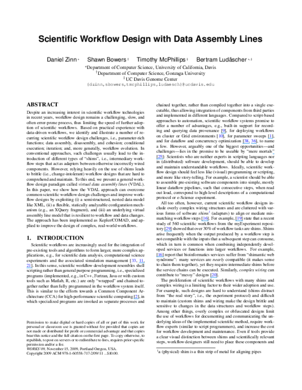 (PDF) Scientific workflow design with data assembly lines