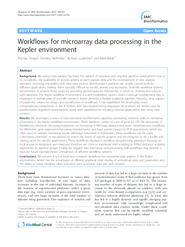 (PDF) Workflows for microarray data processing in the Kepler environment