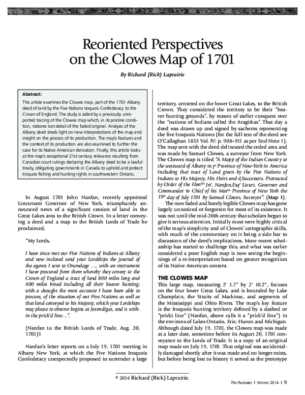 (PDF) Reoriented Perspectives on the Clowes Map of 1701