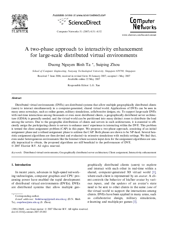 Pdf A Two Phase Approach To Interactivity Enhancement For Large Scale Distributed Virtual