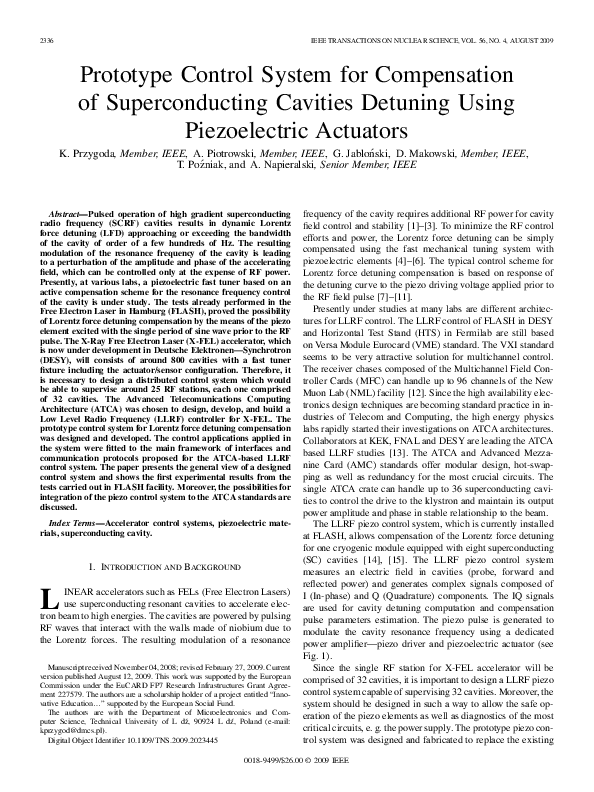 Pdf Prototype Control System For Compensation Of Superconducting Cavities Detuning Using