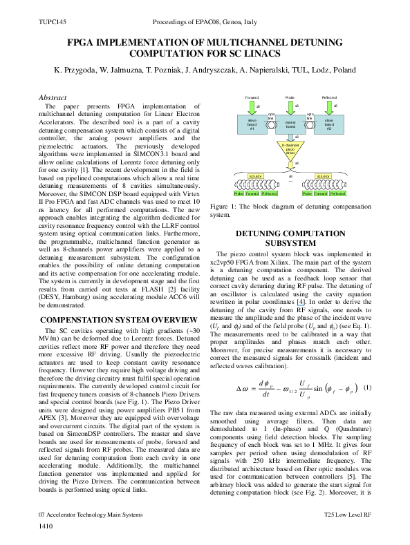 (PDF) FPGA implementation of multichannel detuning computation for sc linacs