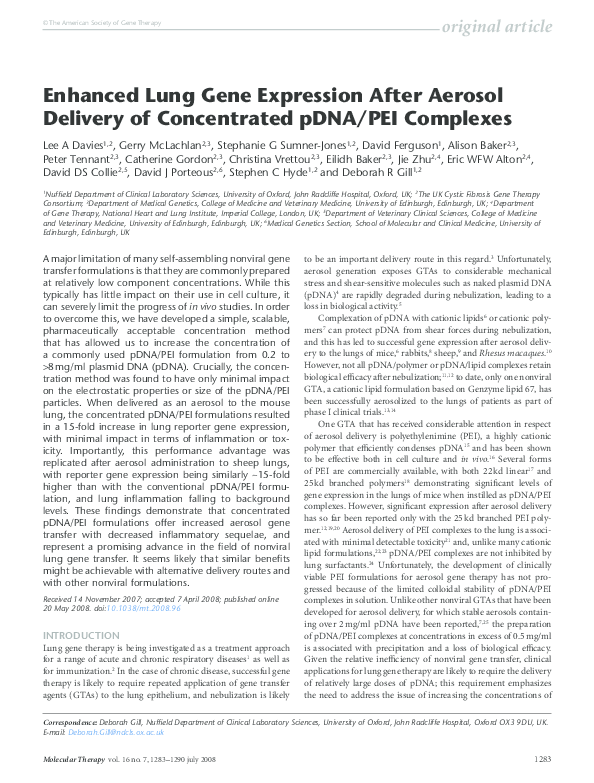 (PDF) Enhanced Lung Gene Expression After Aerosol Delivery of ...