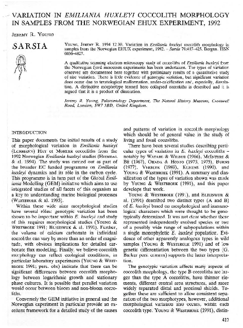 (PDF) Variation in Emiliania huxleyi coccolith morphology in samples ...
