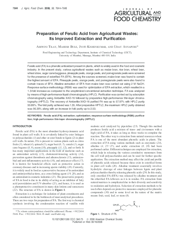 (PDF) Preparation of ferulic acid from agricultural wastes: its ...