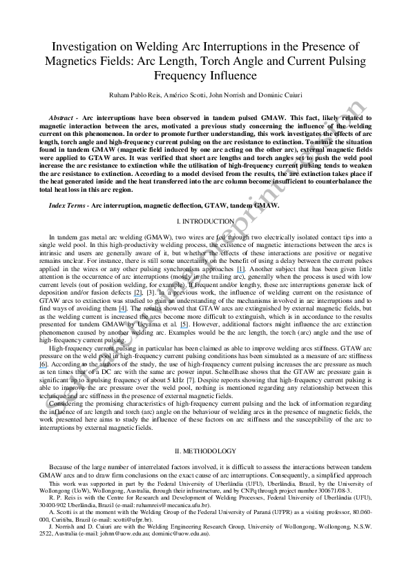 (PDF) Investigation on Welding Arc Interruptions in the Presence of ...