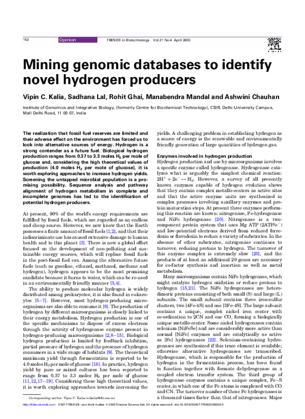 (PDF) Mining genomic databases to identify novel hydrogen producers