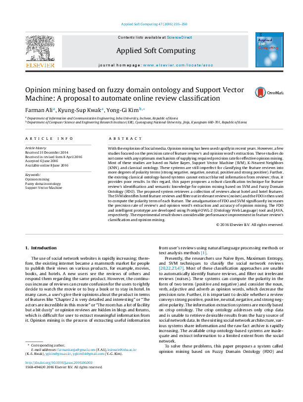 Pdf Opinion Mining Based On Fuzzy Domain Ontology And Support Vector Machine A Proposal To