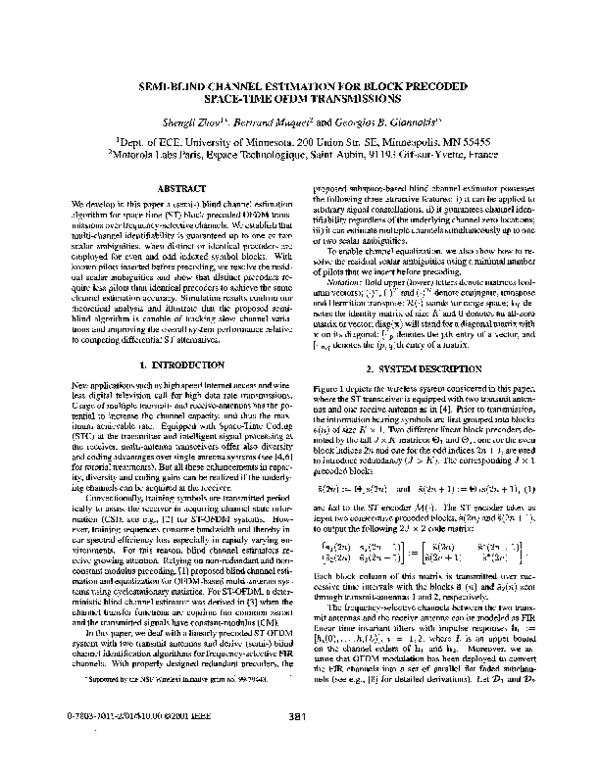 (PDF) Semi-blind channel estimation for block precoded space-time OFDM transmissions