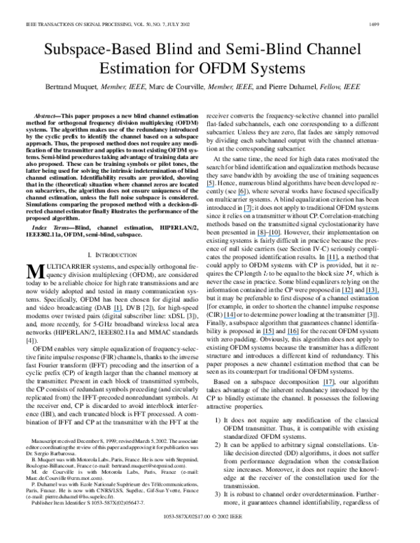 (PDF) Subspace-based blind and semi-blind channel estimation for OFDM ... (PDF) Subspace-based blind and semi-blind channel estimation for OFDM ...