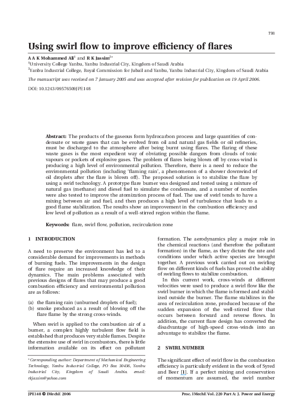 (PDF) Using swirl flow to improve efficiency of flares