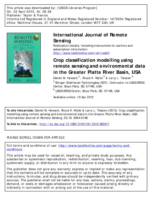 (PDF) Crop classification modelling using remote sensing and ...