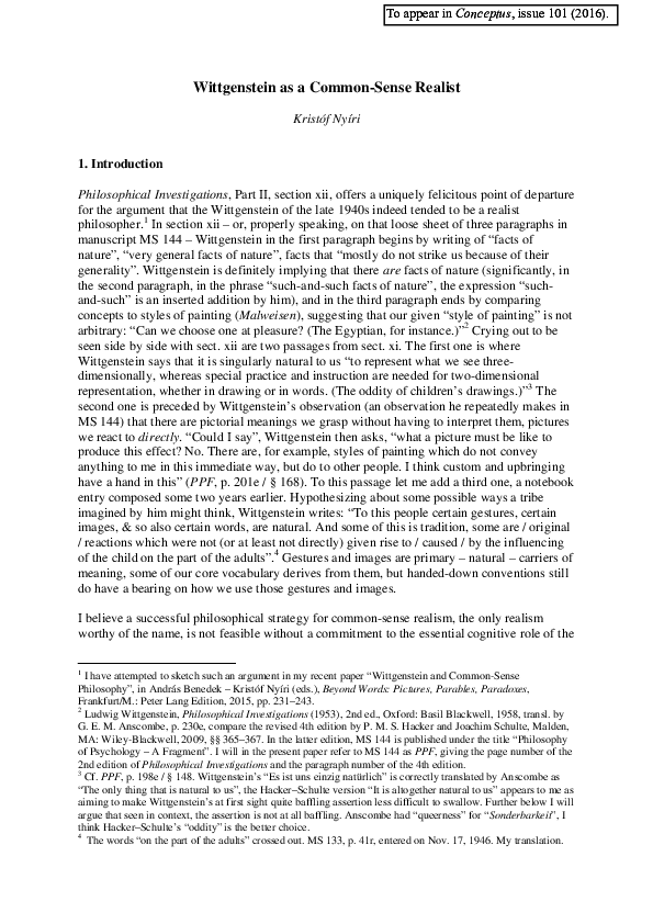(PDF) Wittgenstein as a Common-Sense Realist